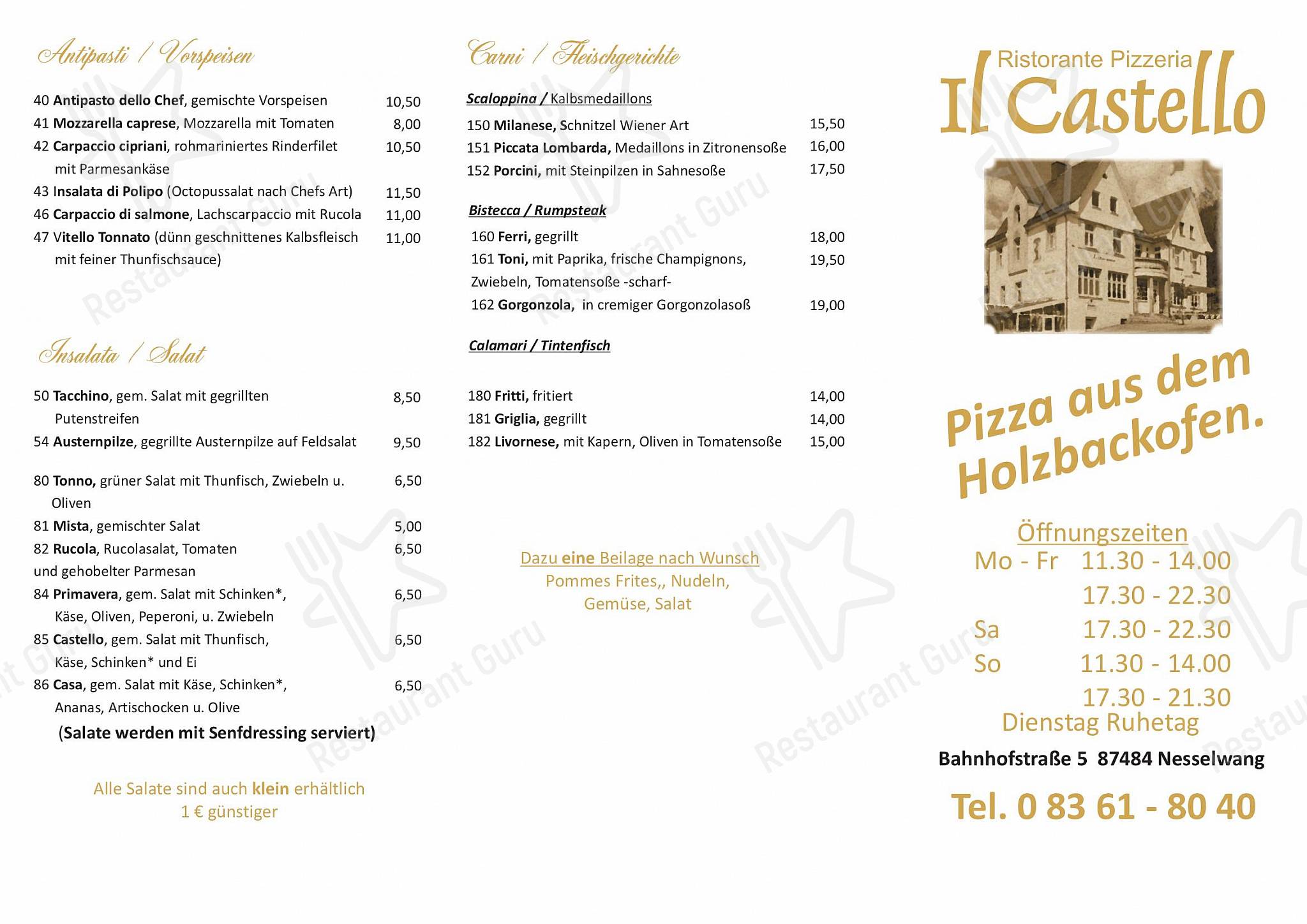Speisekarte von Ristorante Pizzeria Il Castello Nesselwang, Nesselwang