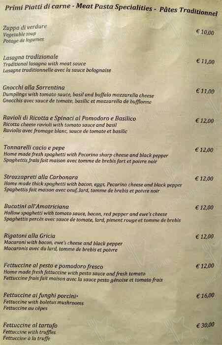 Menu da Ristorante Il Falchetto, Roma
