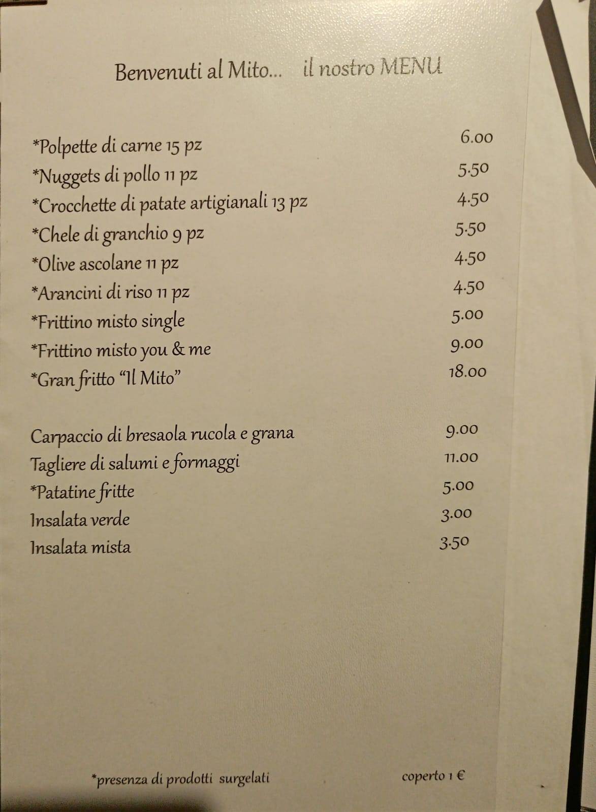 Menu da Il Mito ristorante, San Cassiano