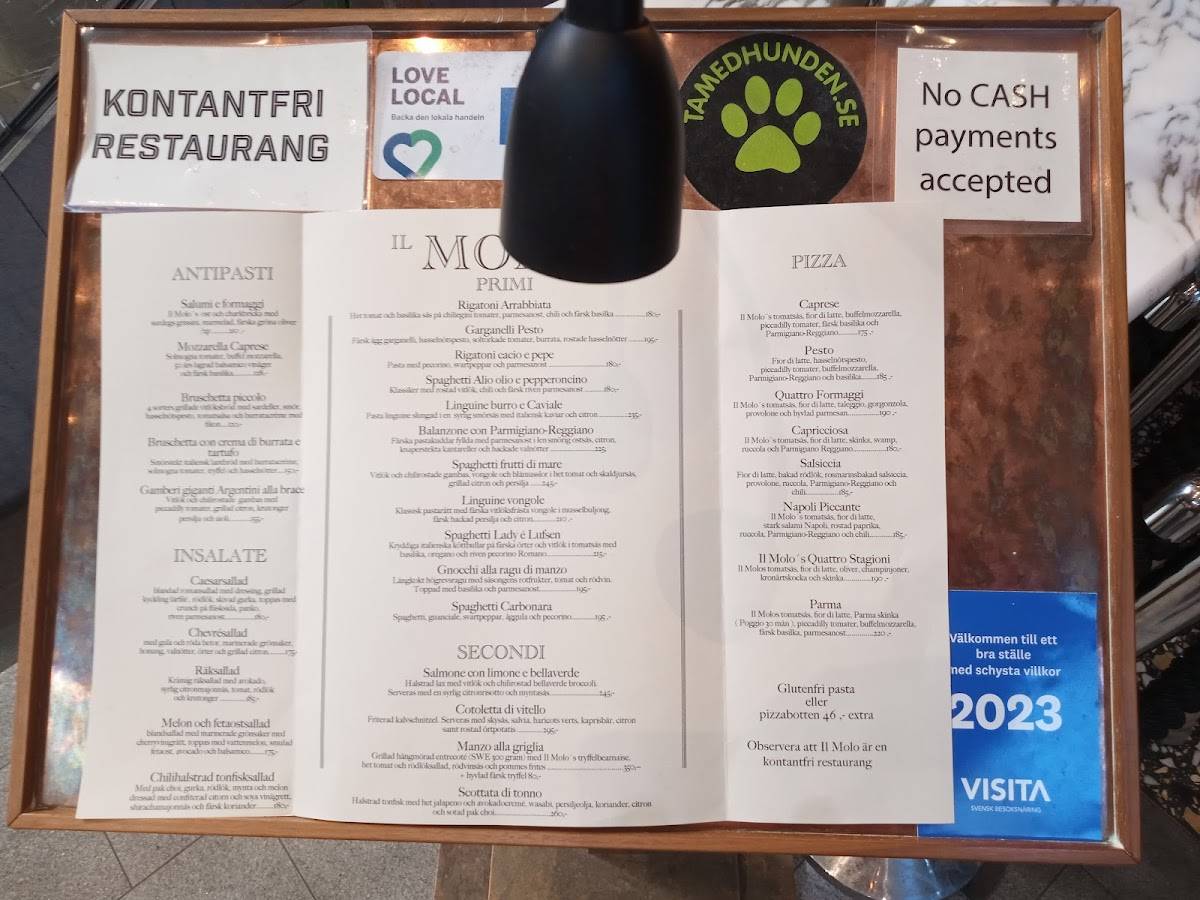 Menu at Il Molo restaurant, Stockholm, Hamngatan 37