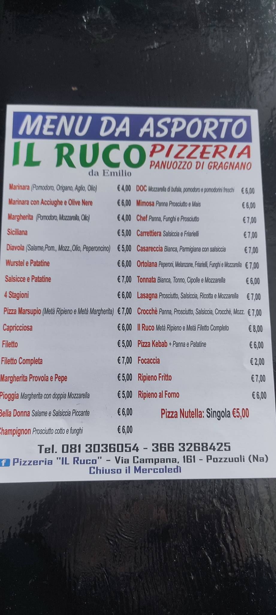 Menu da Il Ruco ristorante, Pozzuoli