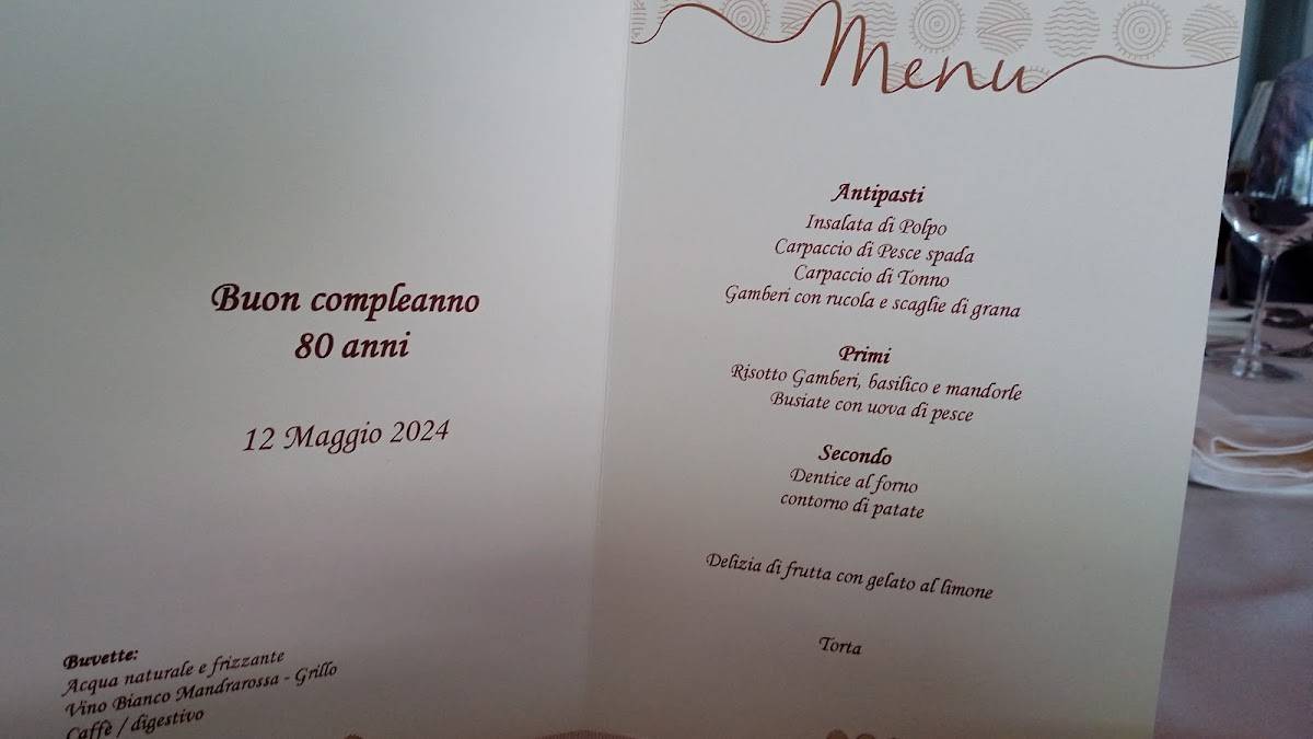 Menu da Il Vigneto - Ristorante Resort, Porto Palo, Contrada Gurra di Mare