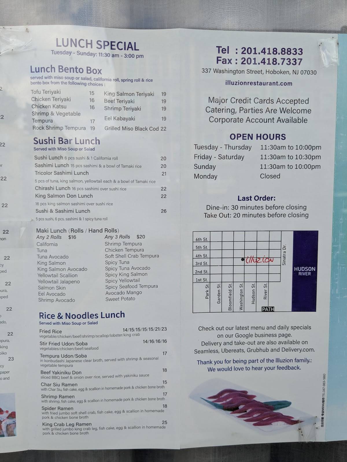 Menu at Illuzion restaurant, Hoboken