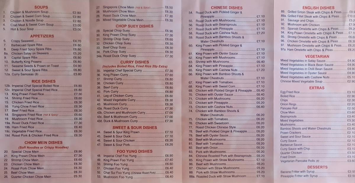 Menu at Imperial Chef fast food, Brigstock