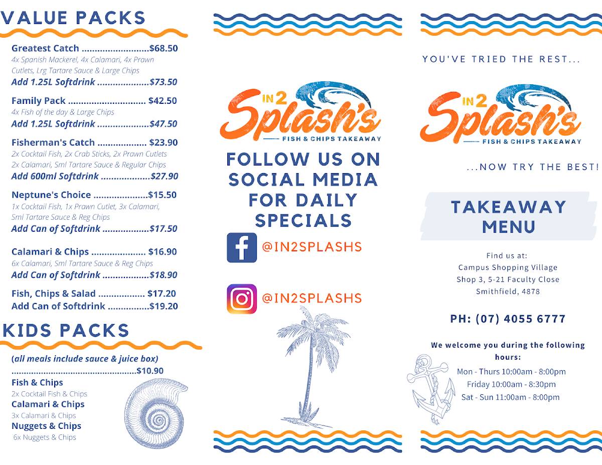 Menu at In2Splashs restaurant, Smithfield