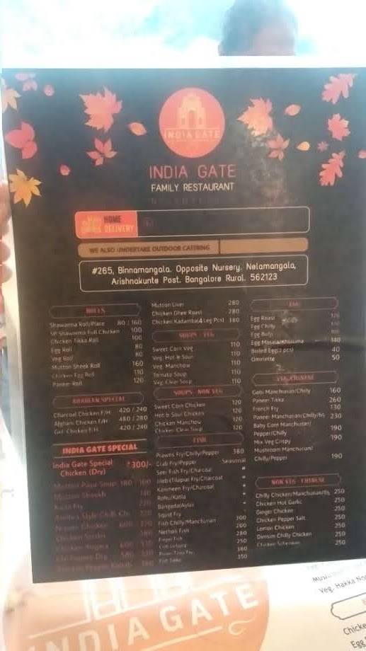 Menu at India Gate Family Restaurant, India, 265