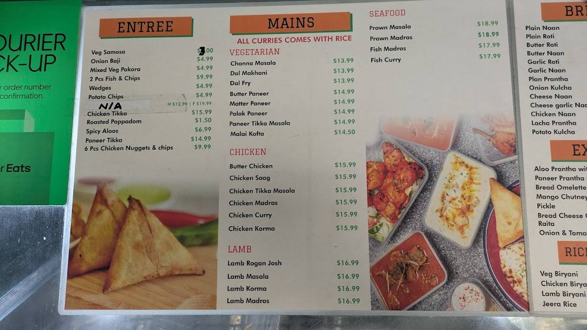 Menu at Indian Bites restaurant, Auckland