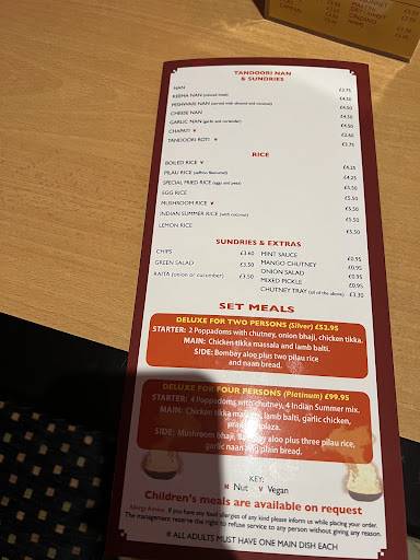 Menu at Indian Summer restaurant, Newquay