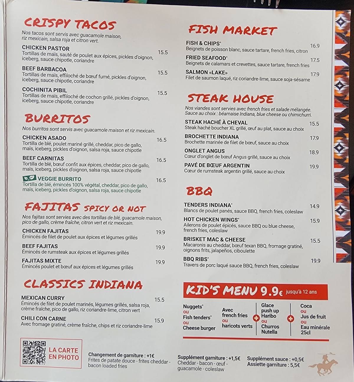 Menu au Indiana Café - Beaugrenelle, Paris, 12 Rue Linois