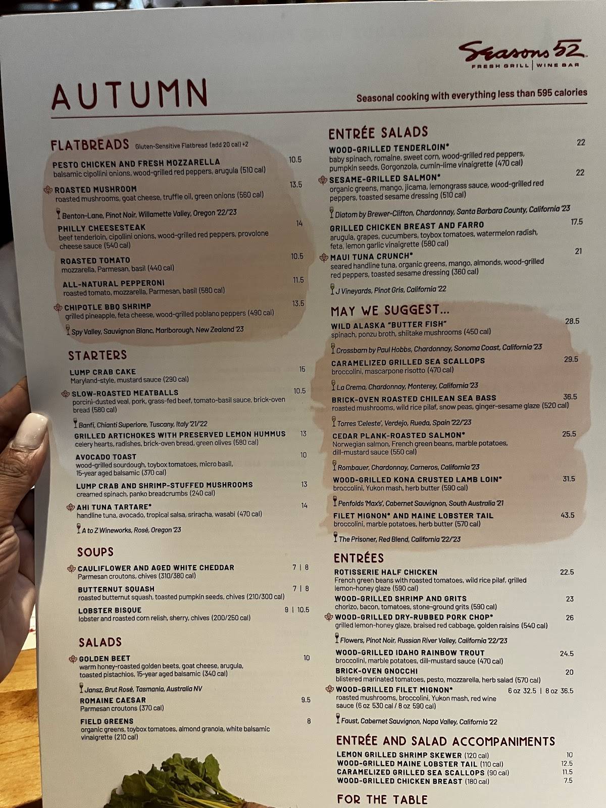 Menu at Seasons 52 pub & bar, Indianapolis