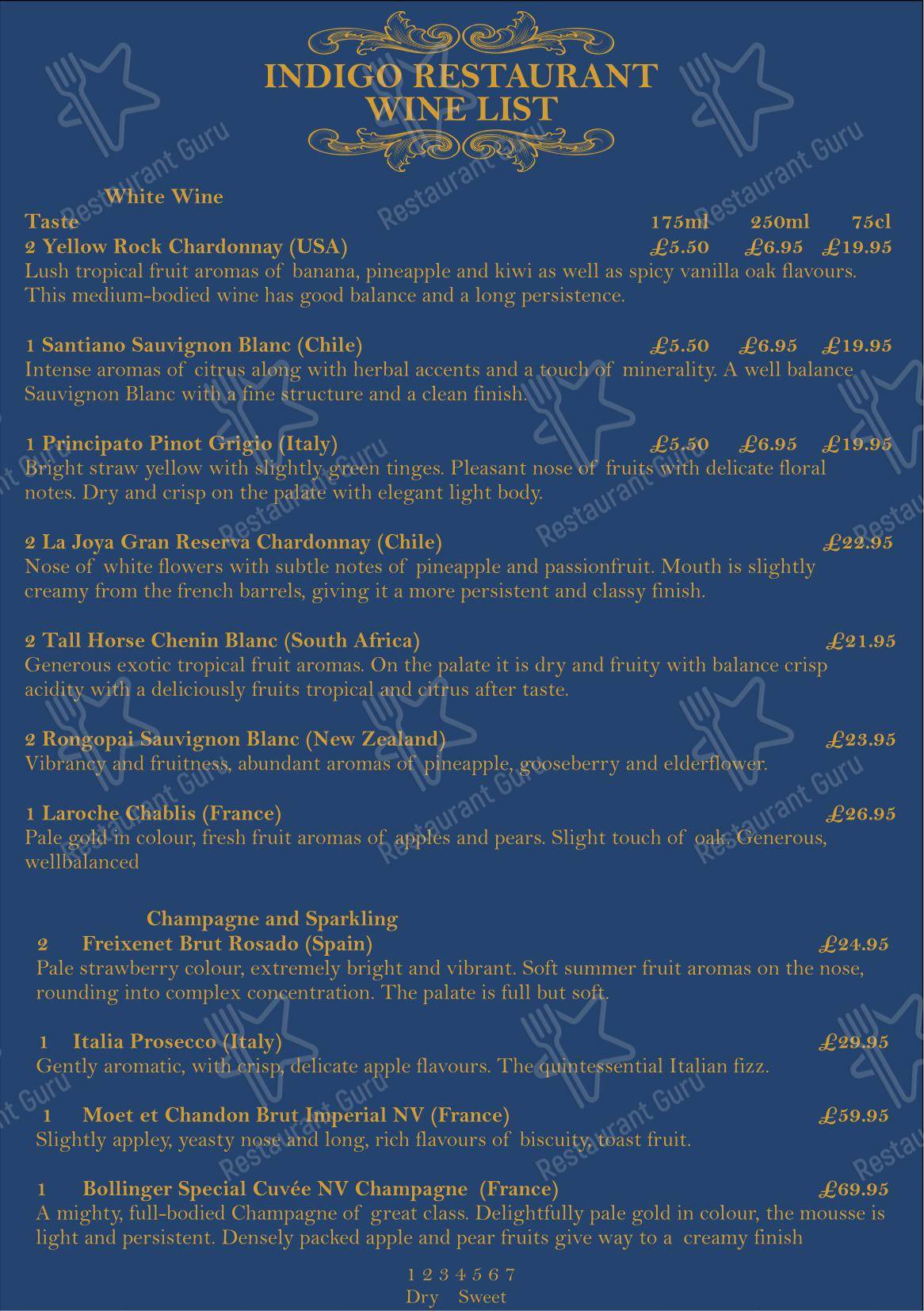 Menu at Indigo Restaurant, Wolverhampton