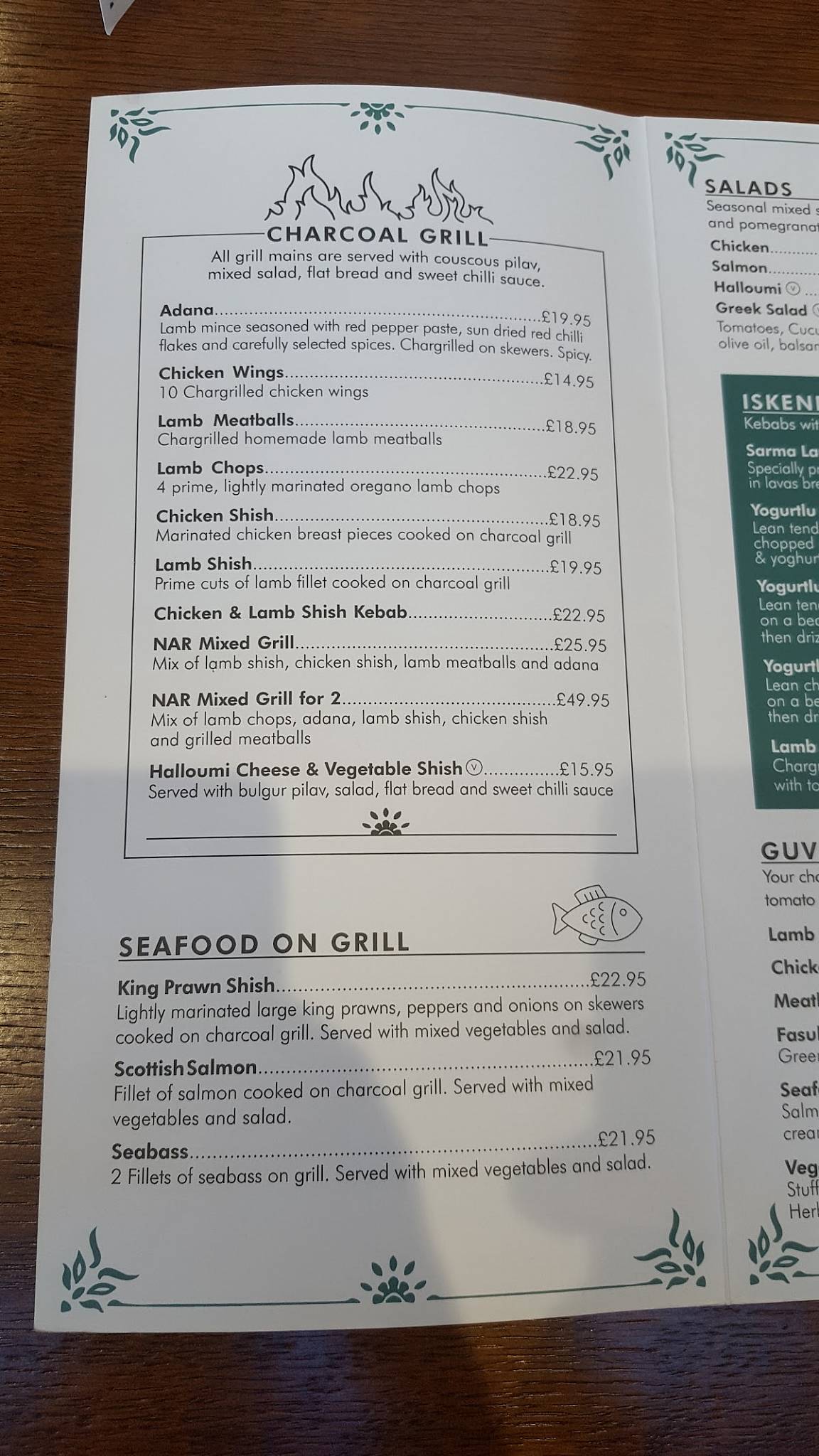 Menu at nar restaurant, Inverness