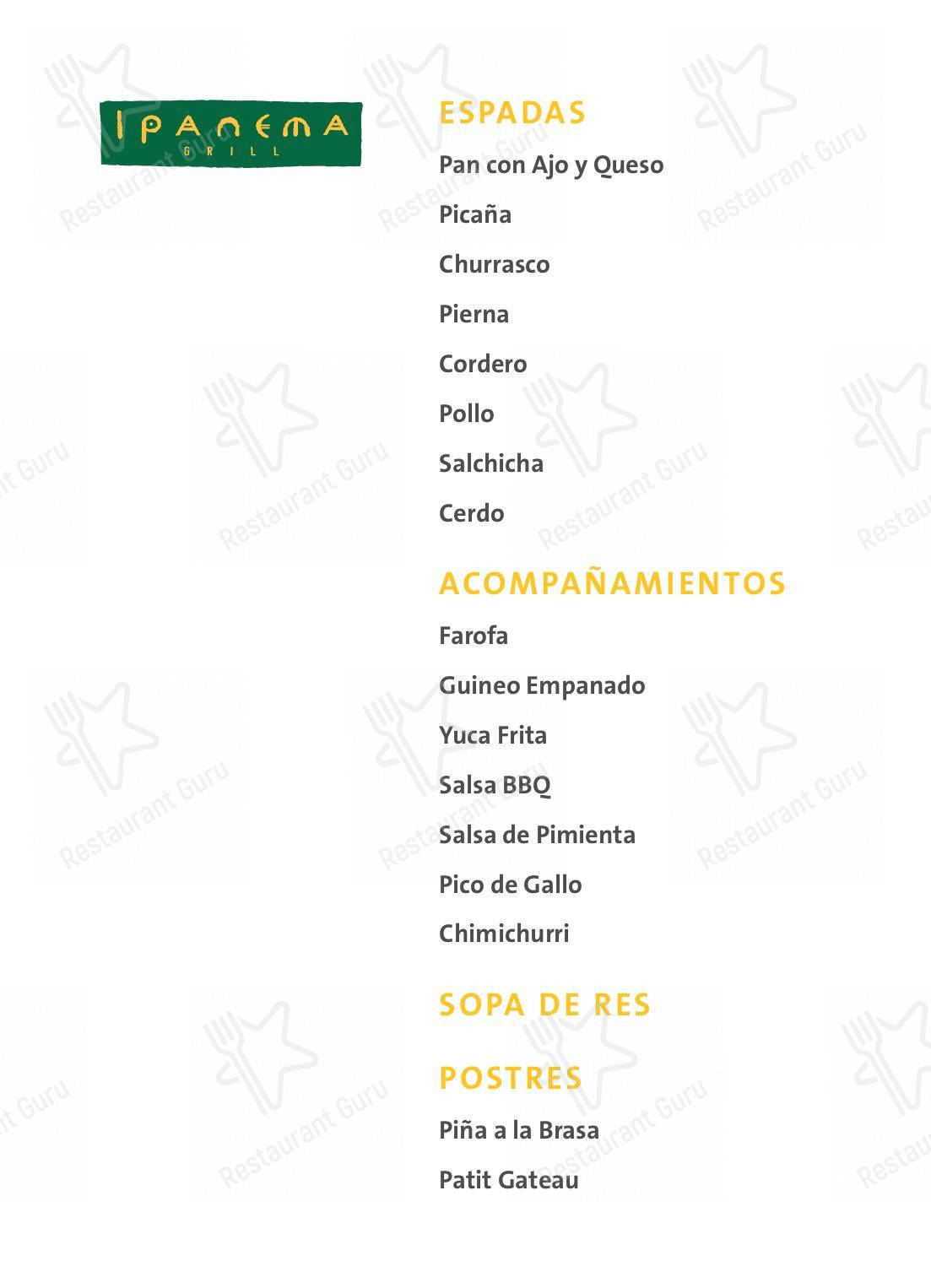 Menu at Ipanema restaurant, Punta Cana