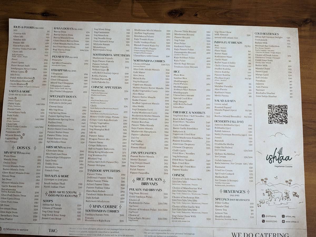 Menu at Ishtaa, Hyderabad