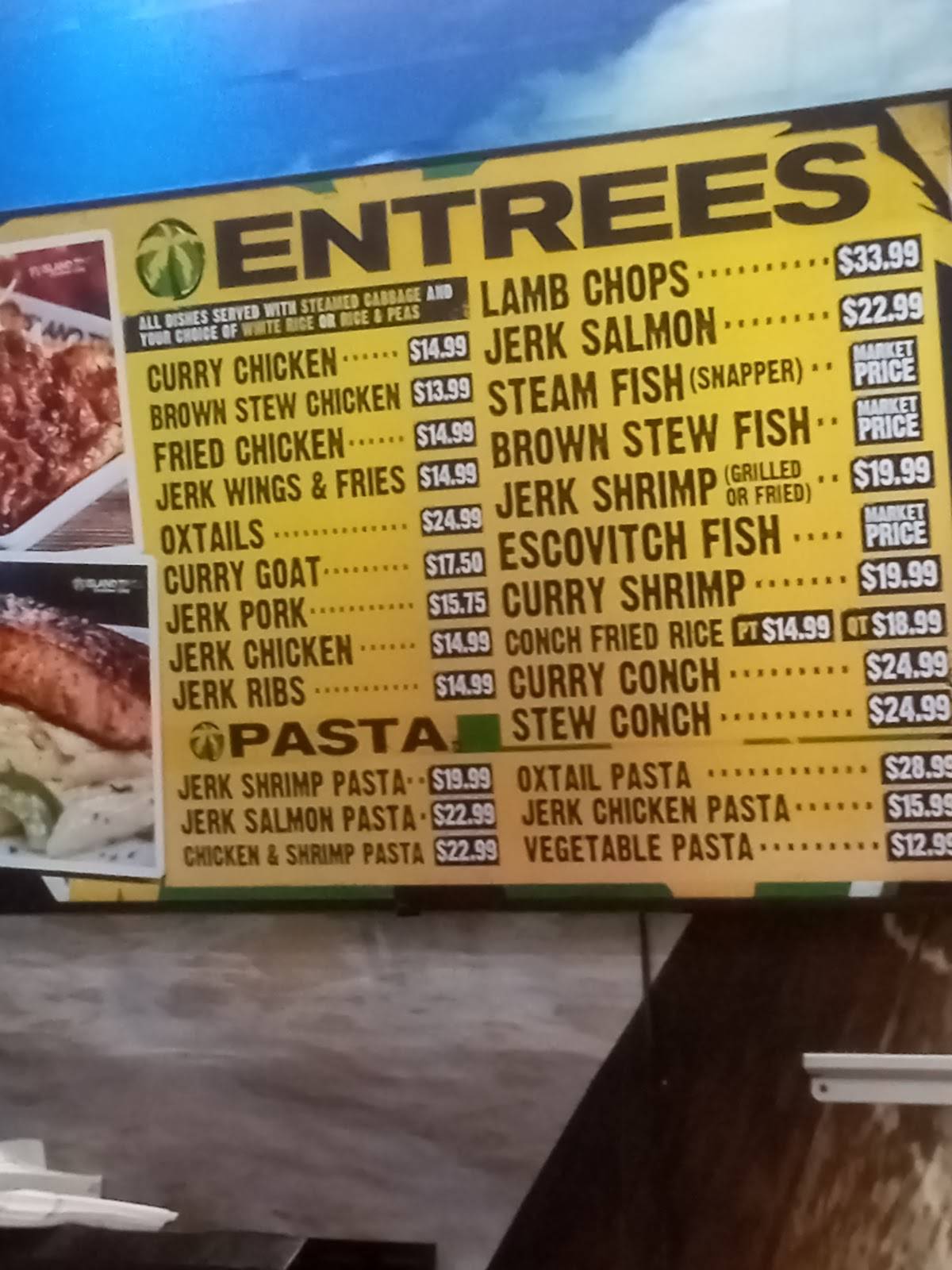 Menu at Island Tings restaurant, Miramar