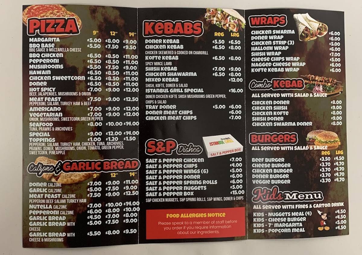 Carta del restaurante Istanbul Grill Ormskirk, Ormskirk