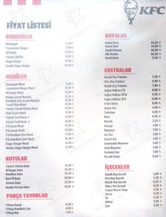 Menu at KFC, Istanbul, Harman Sok.