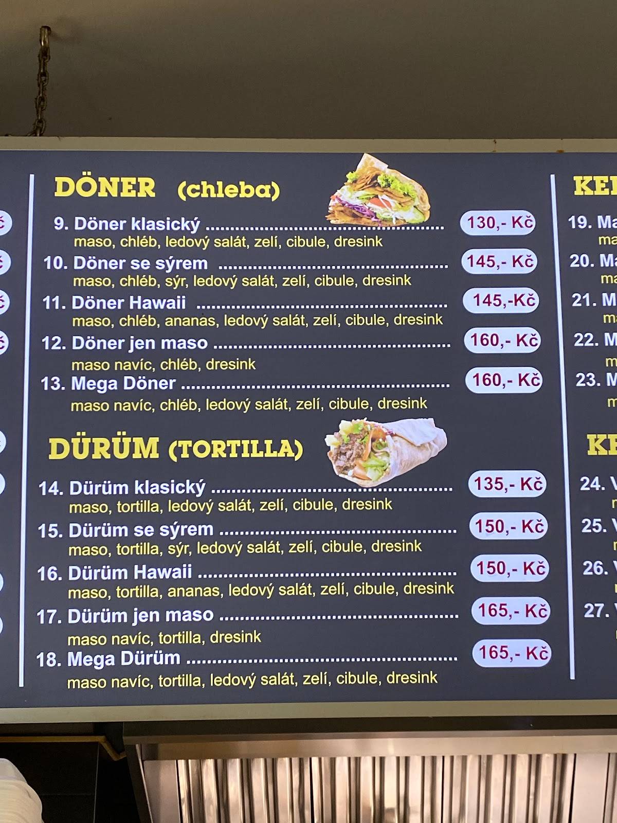 Menu at İstanbul Kebab Šumperk restaurant, Šumperk