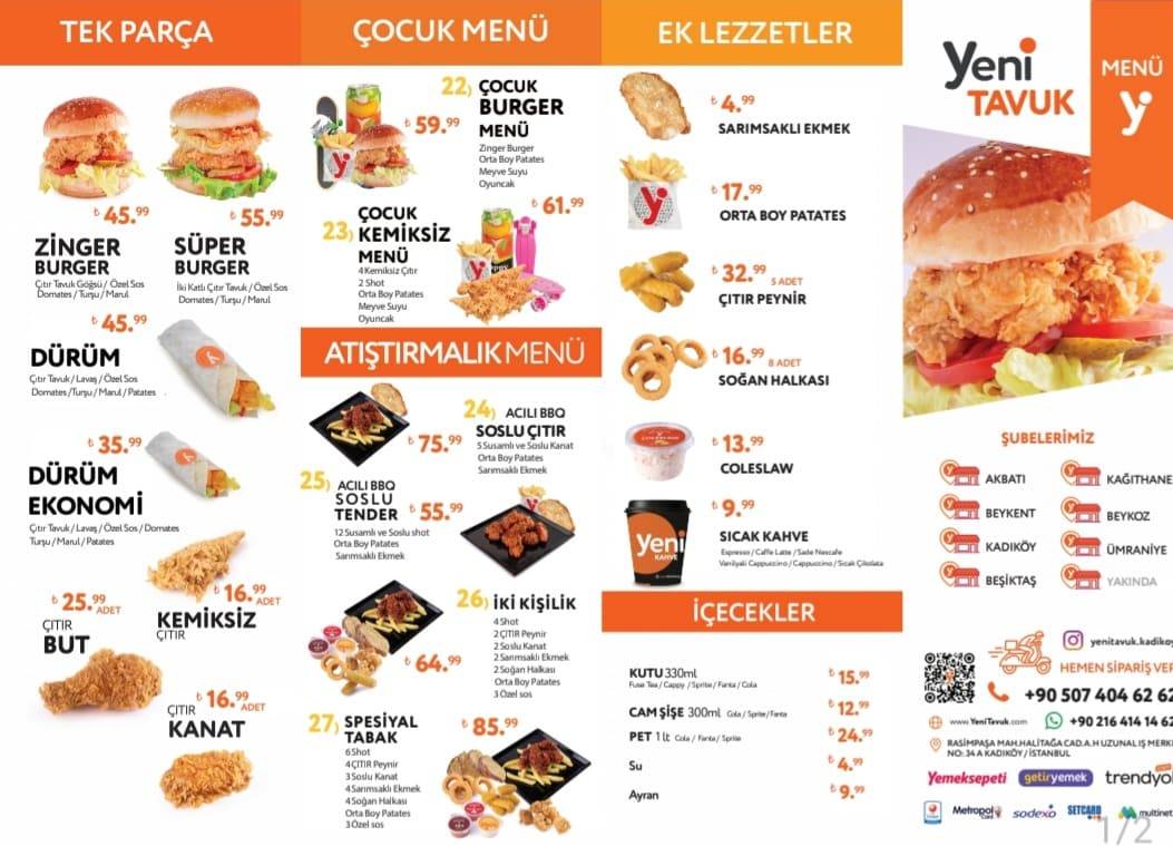 Menu at Yeni Tavuk-Kadikoy, Istanbul