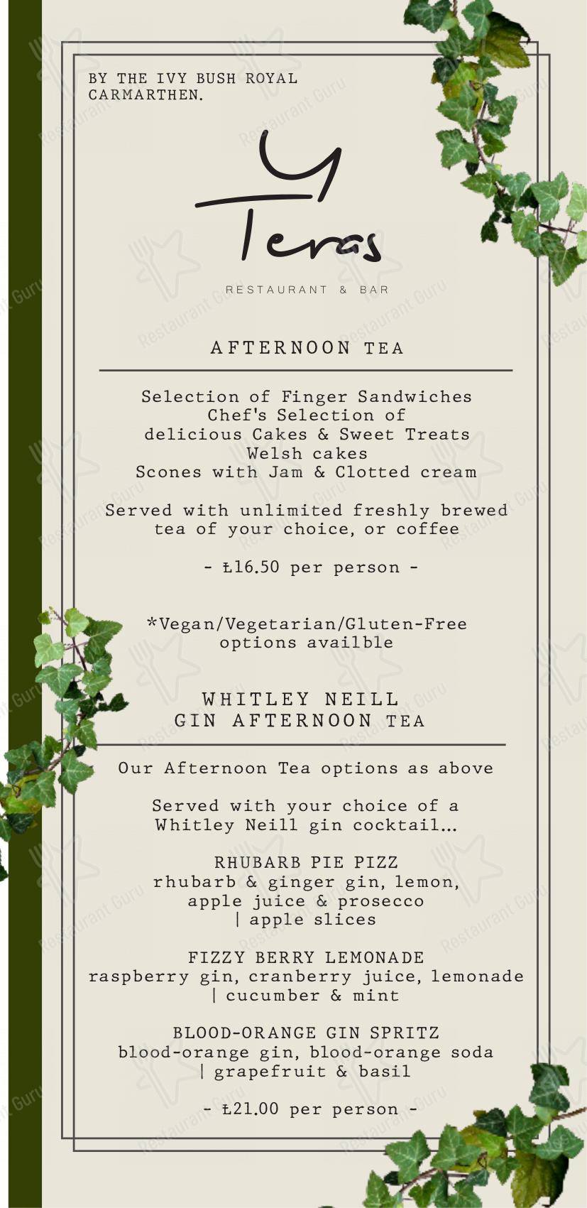 Menu at Ivy Bush Hotel Restaurant, Carmarthen