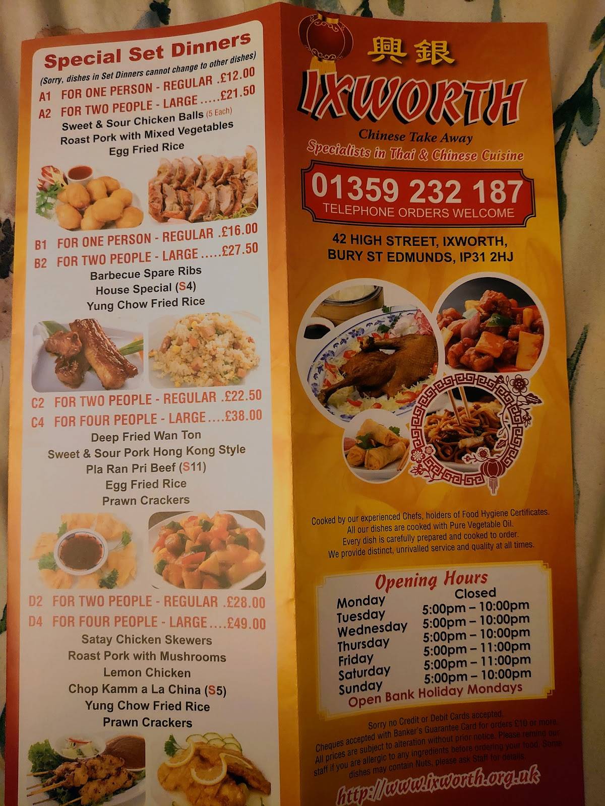 Menu at Ixworth Chinese Takeaway fast food, Ixworth
