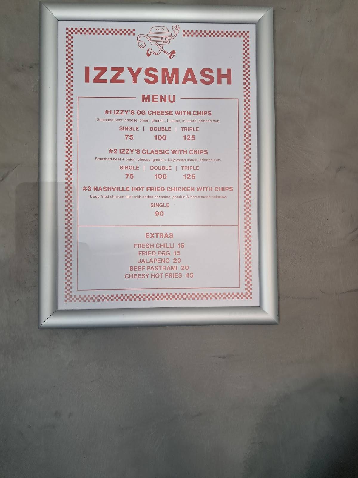 Menu at Izzyburger Goodwood restaurant, Cape Town