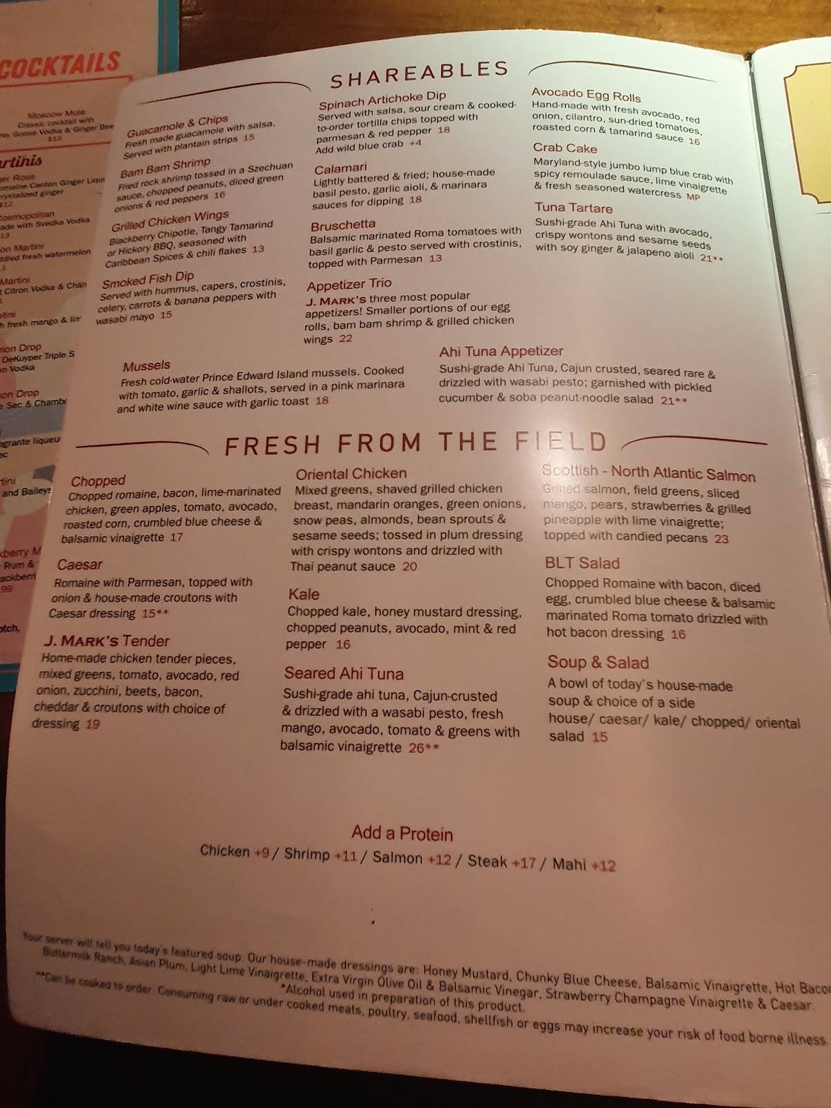 Menu at J. Mark's Restaurant, Pompano Beach, NE 23rd St