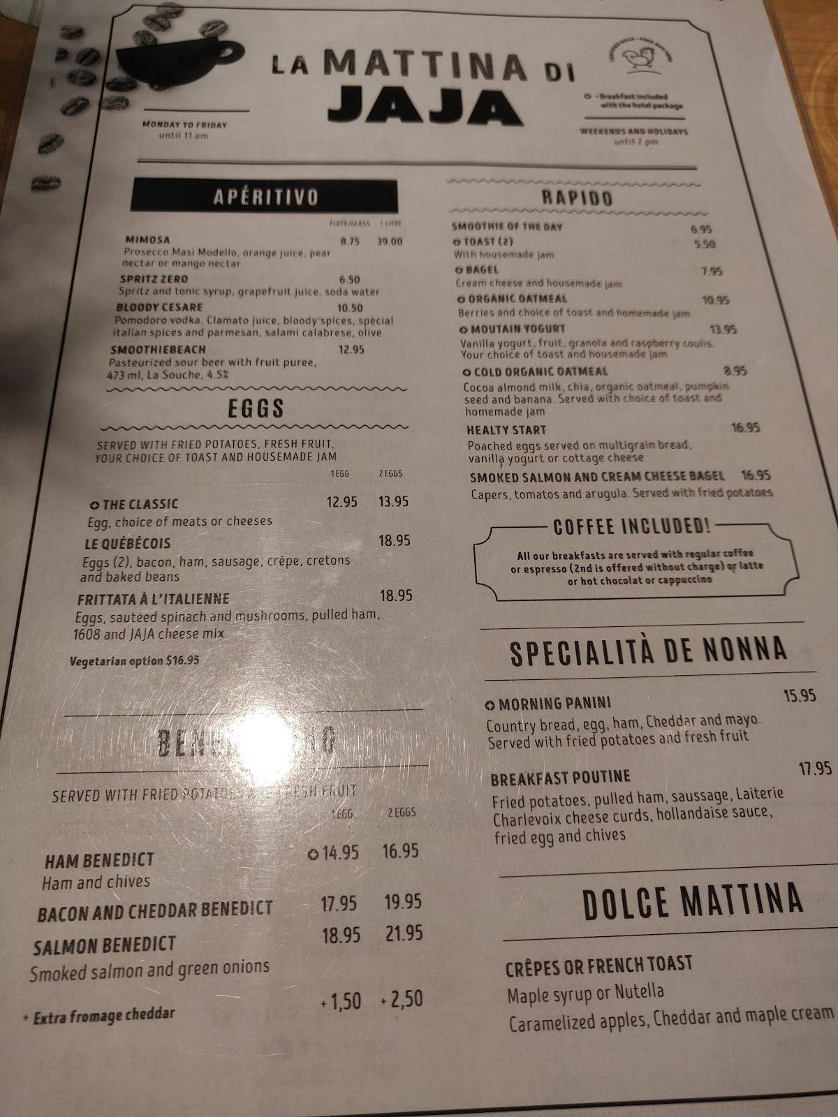 Menu au JAJA Concorde pizzeria, Québec, Place Montcalm