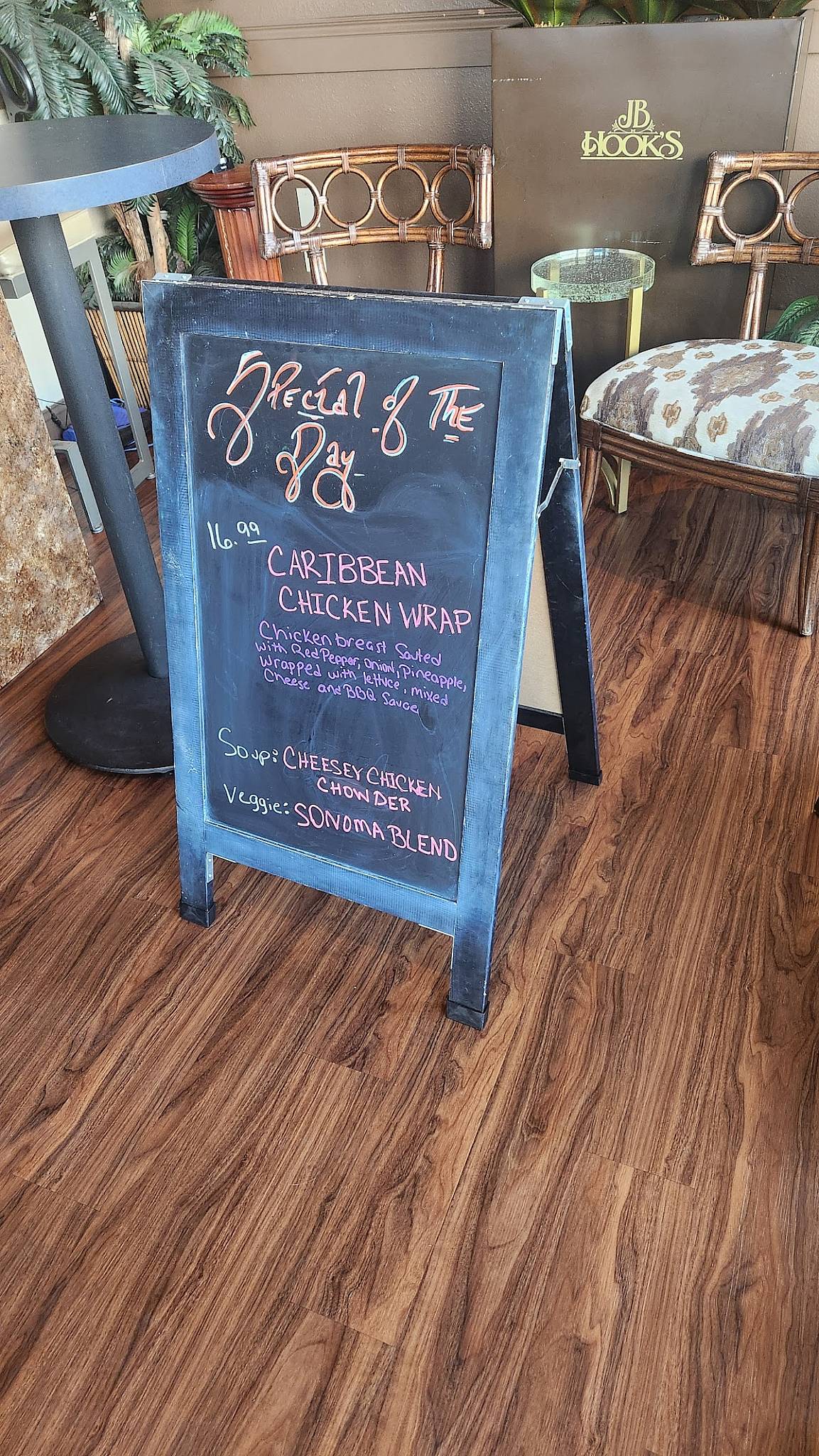 Menu at JB Hook's steakhouse, Lake Ozark, Bagnell Dam Blvd