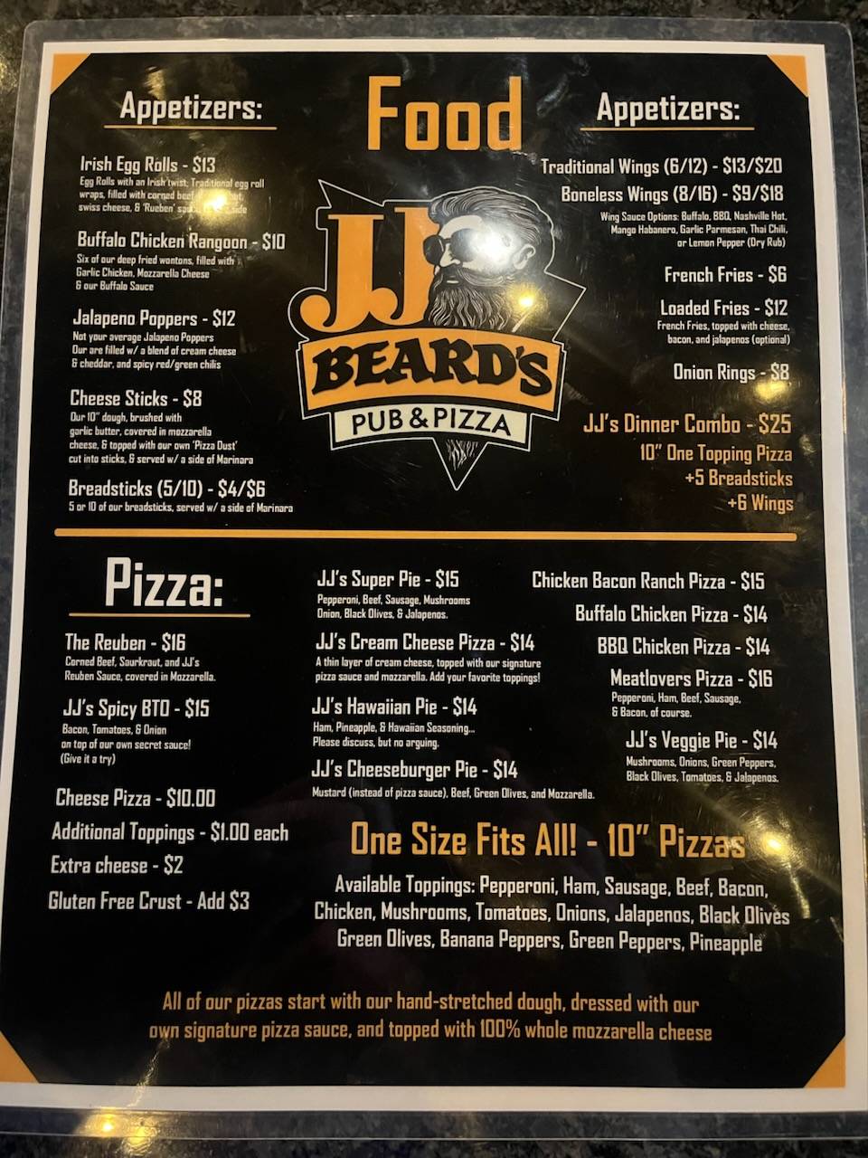Menu at JJ Beards pub & bar, Wichita