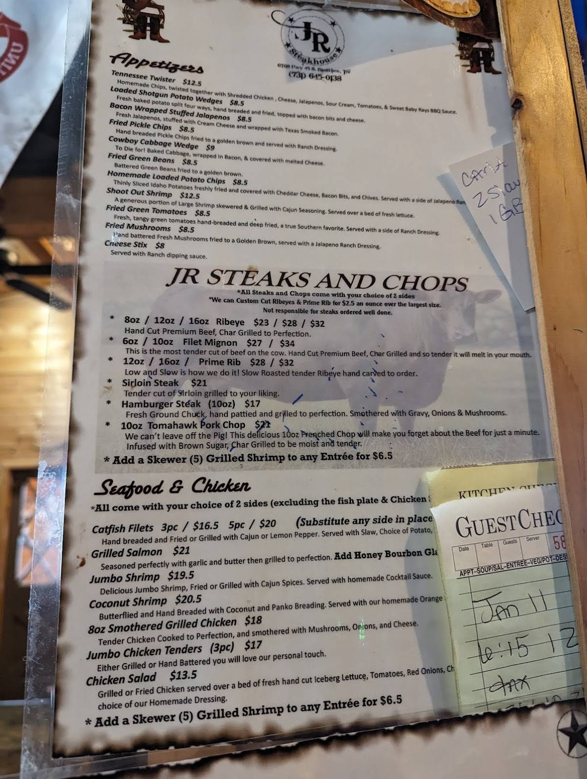 Menu at JR Steakhouse, Eastview