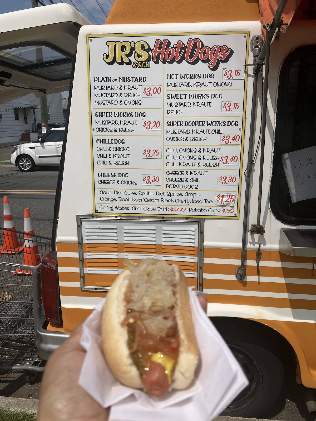 Menu at JR's Hot Dogs restaurant, Belleville