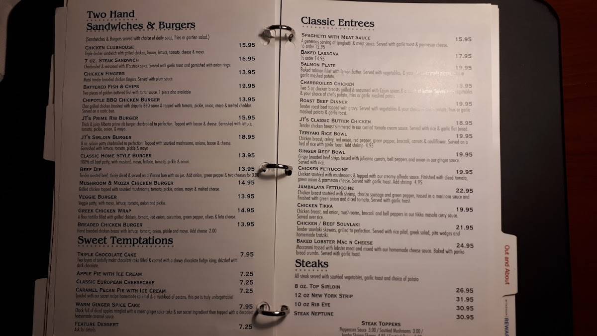 Menu at JT's Classic Grill restaurant, Leduc