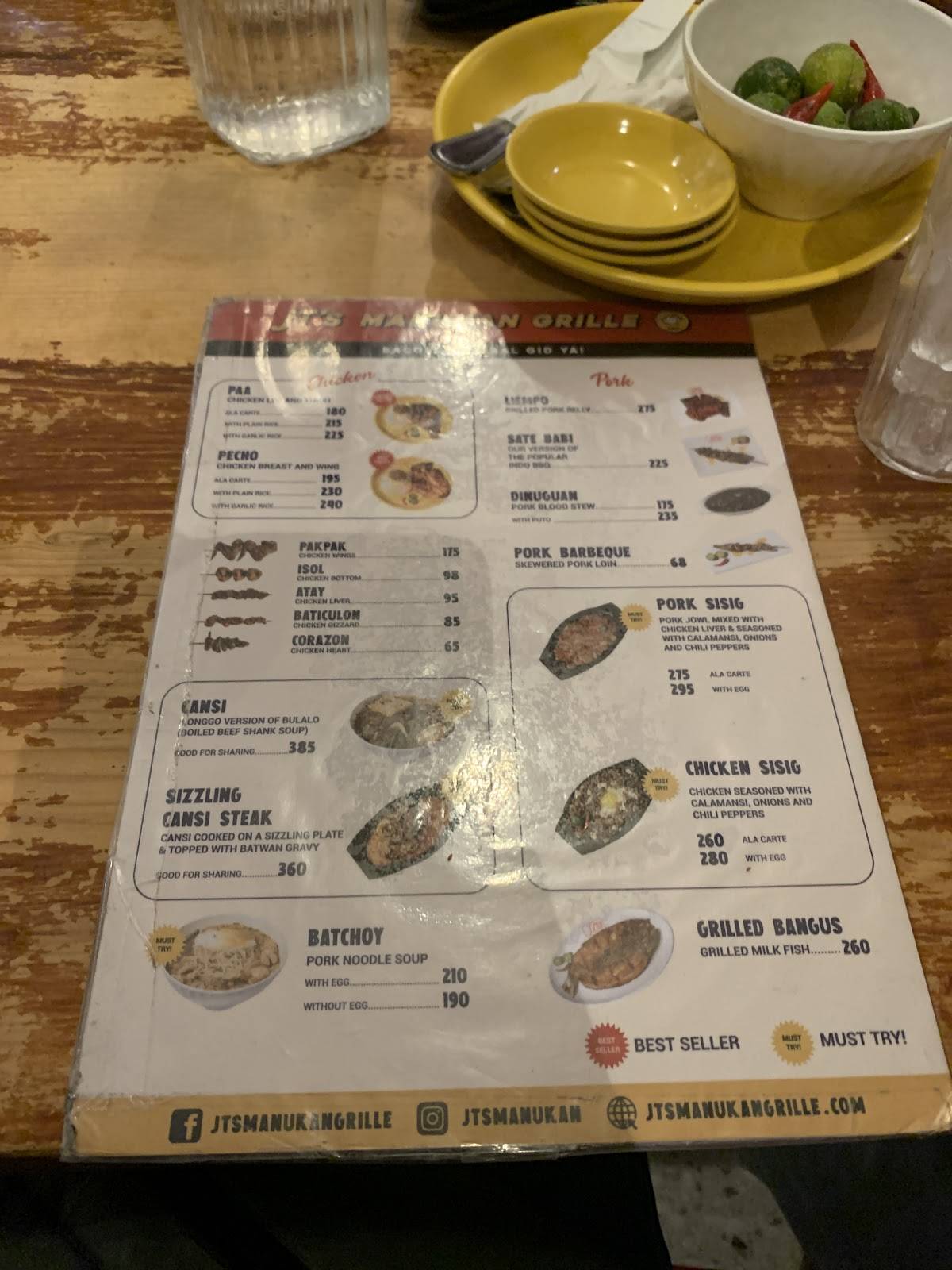 Menu at JT's Manukan Grille Malugay restaurant, Makati, The Zone Malugay