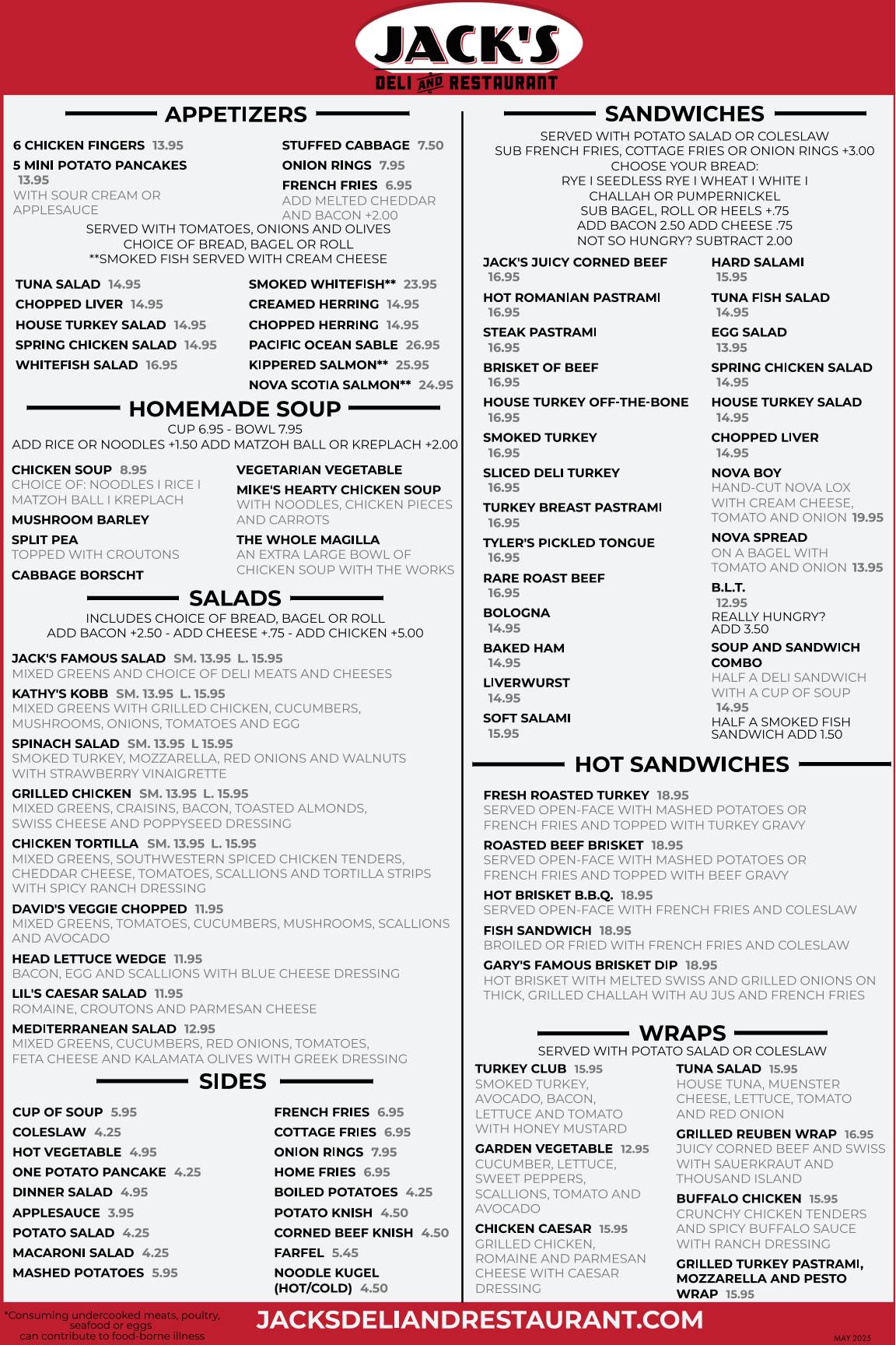 Menu at Jack's Deli and Restaurant, Cleveland