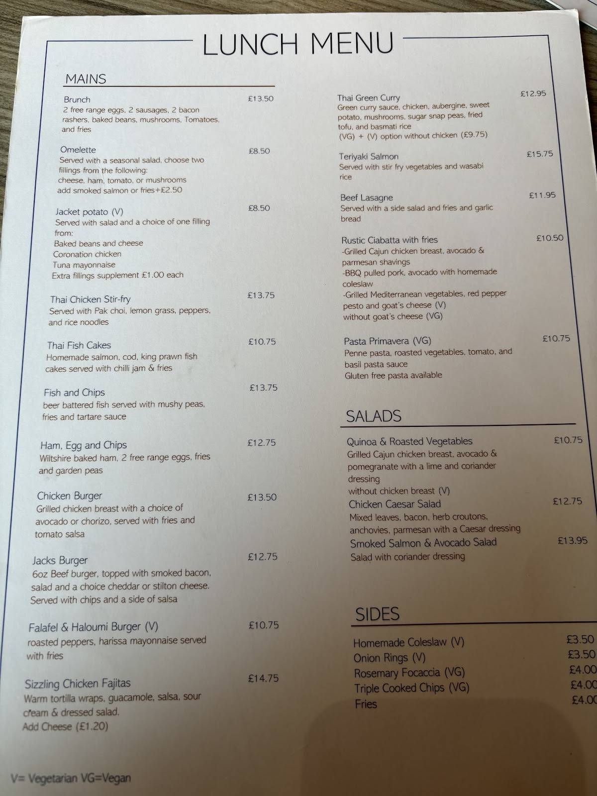 Menu at Jack's pub & bar, Swindon