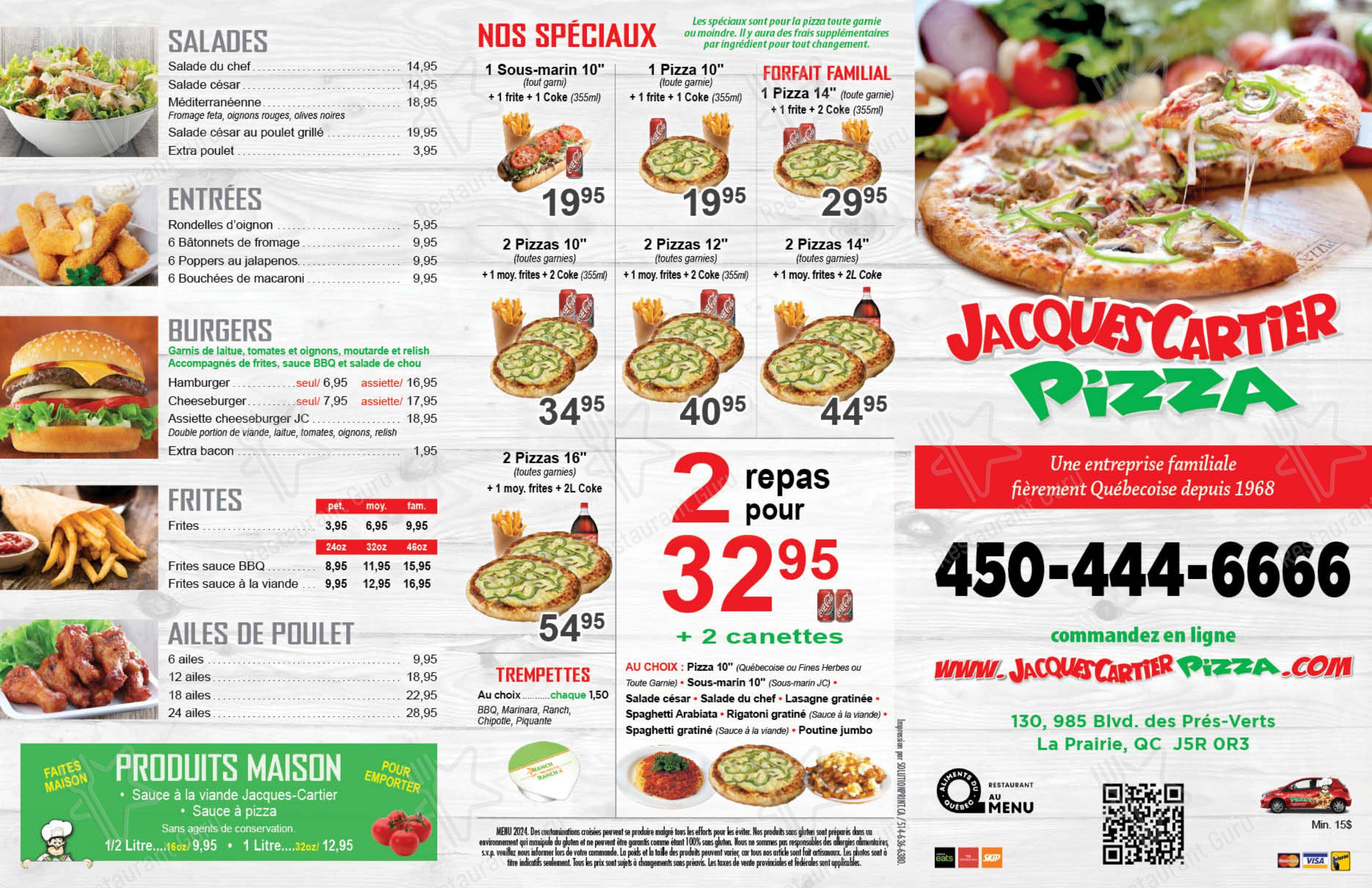 Menu au Jacques Cartier Pizza - St-Jean-sur-Richelieu pizzeria, Saint ...