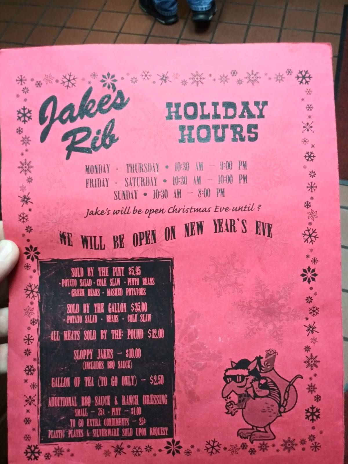 Menu at Jake's Rib BBQ, Chickasha