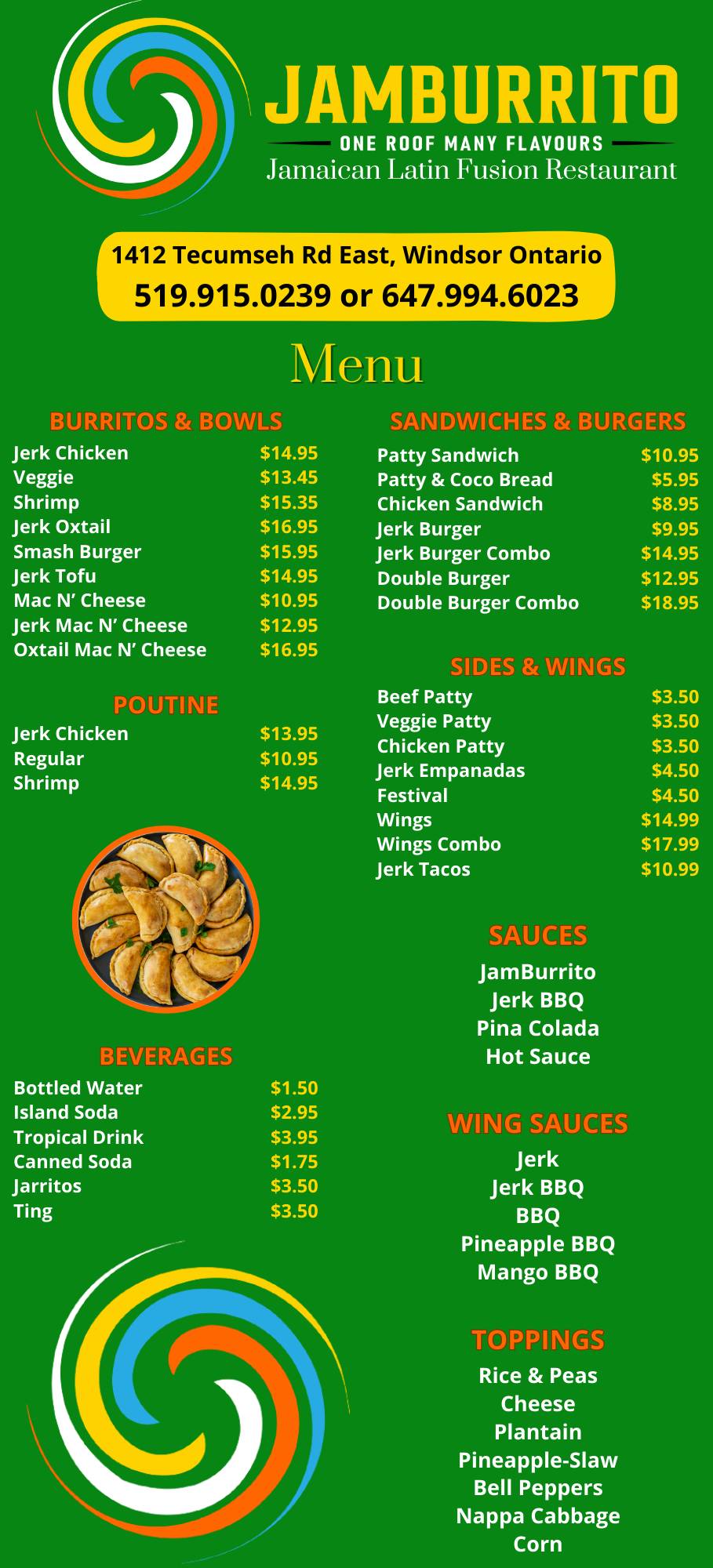 Menu at Jamburrito Jamaican Latin Fusion Restaurant, Windsor