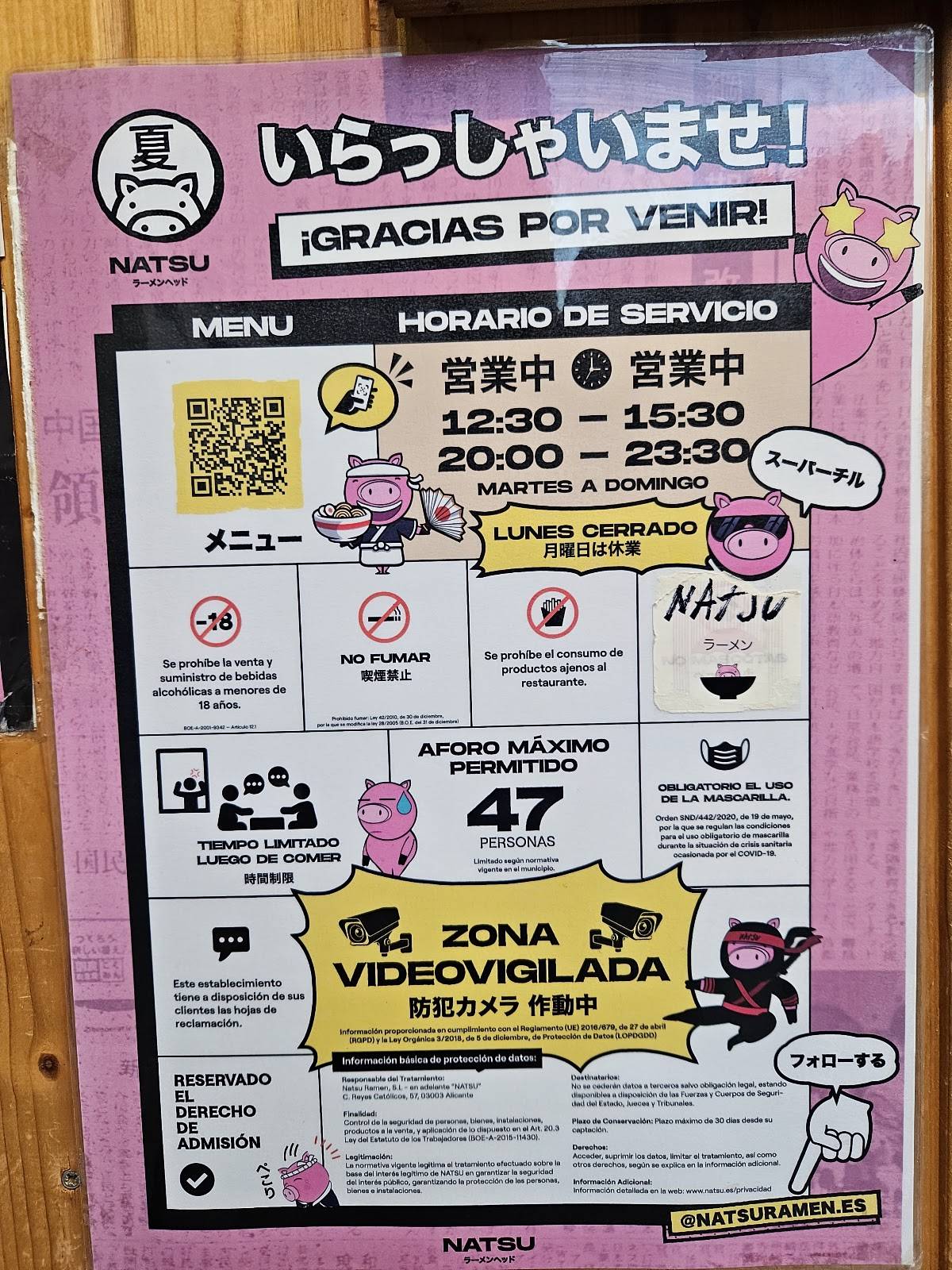 Carta del restaurante Natsu, Murcia