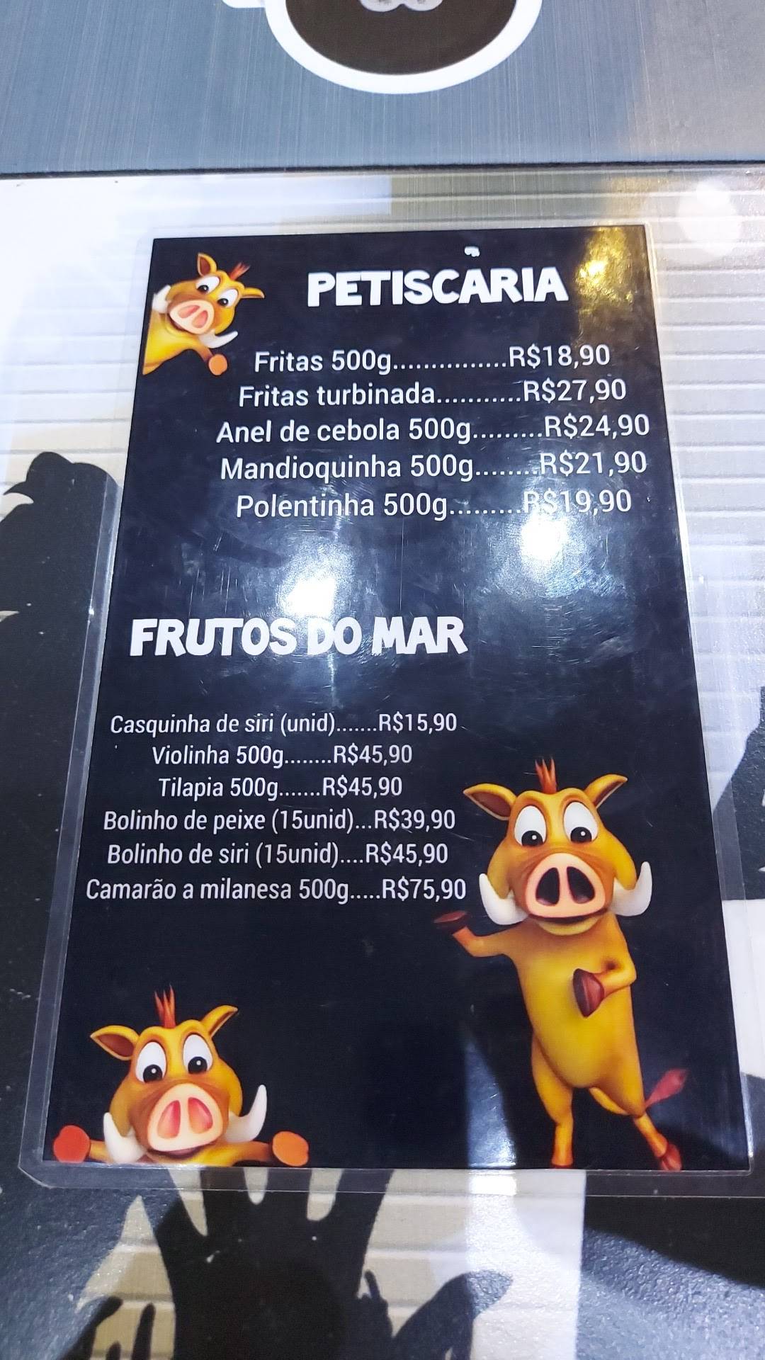 Menu em Java's Fast food, Torres