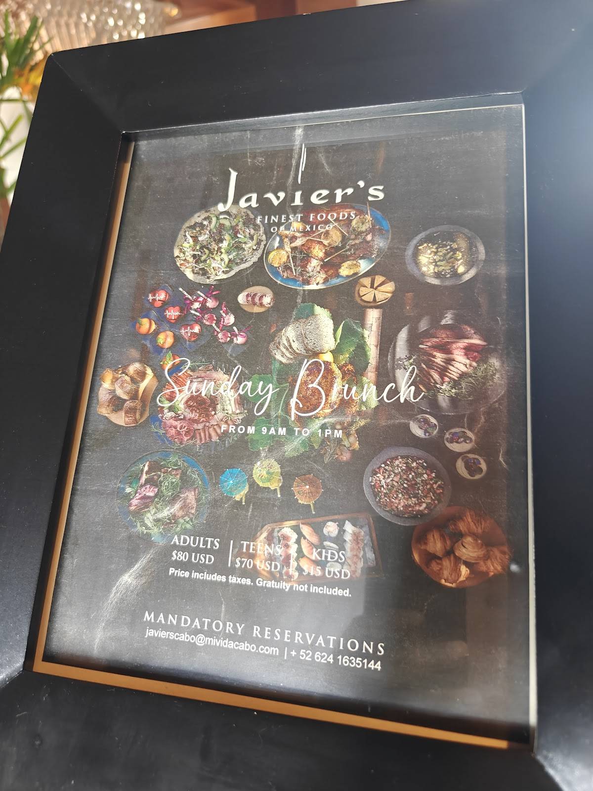 Menu at Javier's Restaurant at The Cabo Azul Resort, San José del Cabo