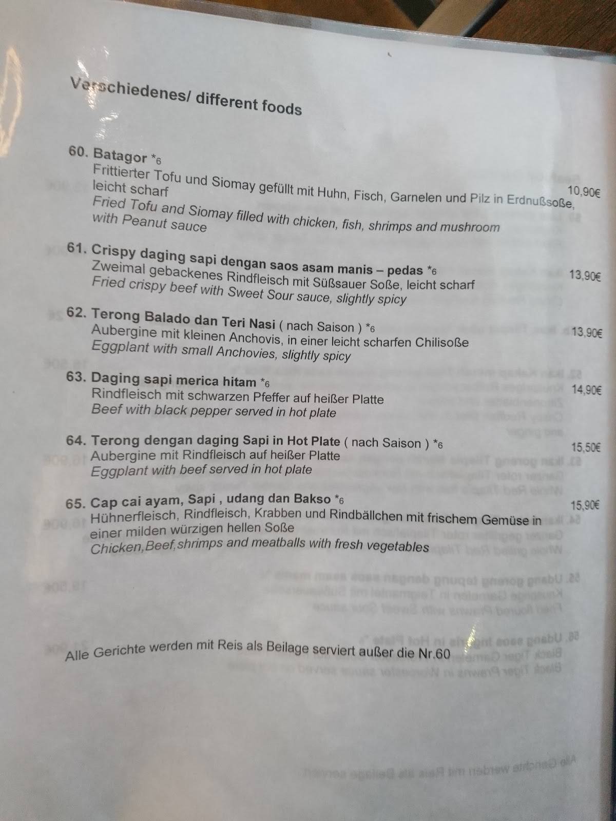 Speisekarte von Jawa Restaurant - Traditional Indonesian Food, Hamburg