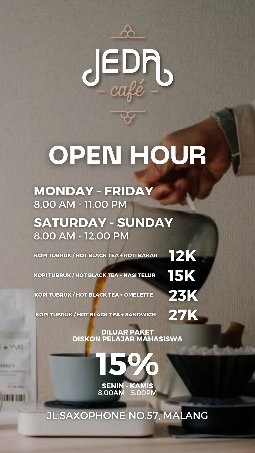 Menu at Jeda Cafe Rooftop, Malang