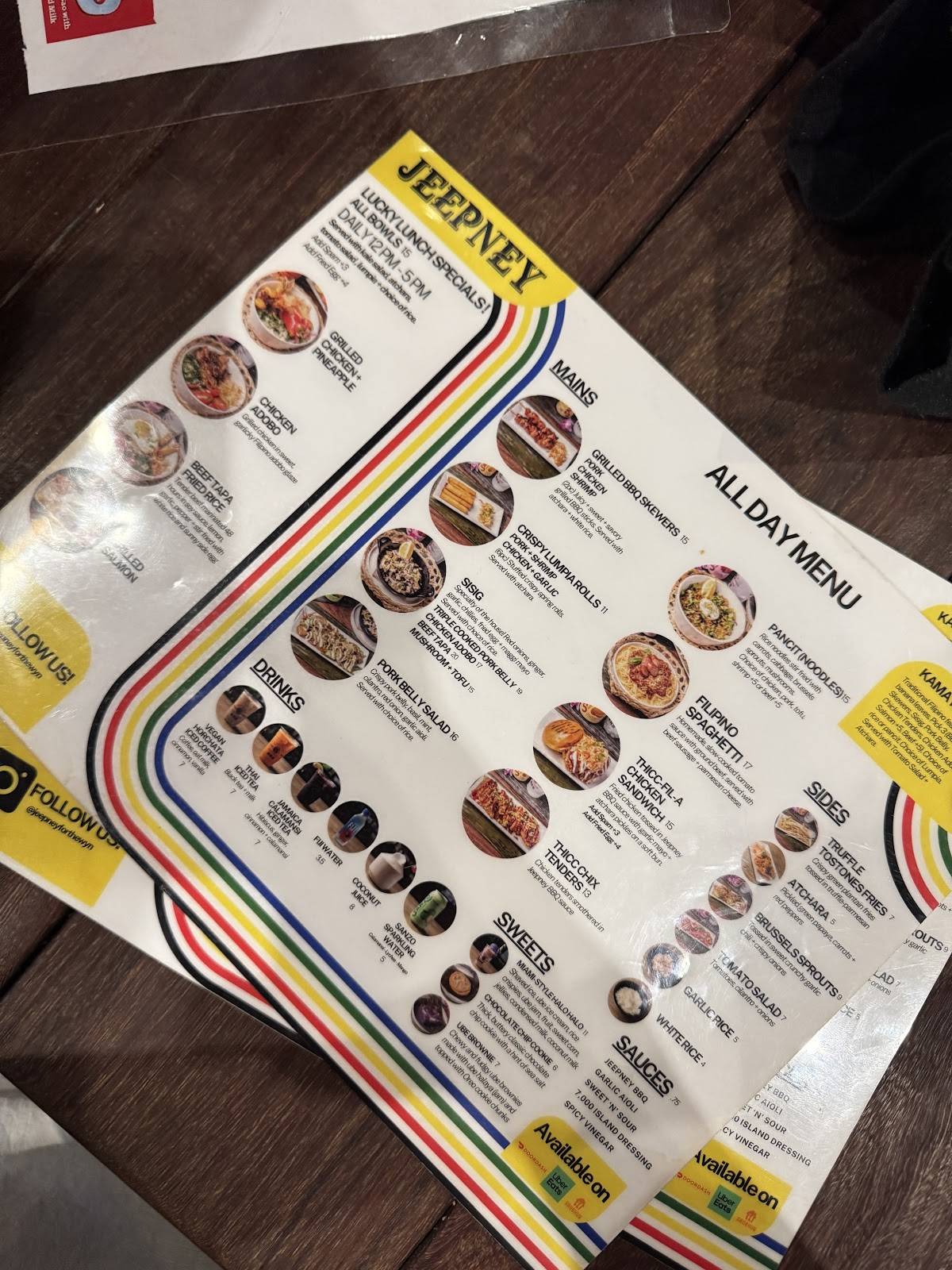 Carta del restaurante Jeepney Filipino - Wynwood, Miami