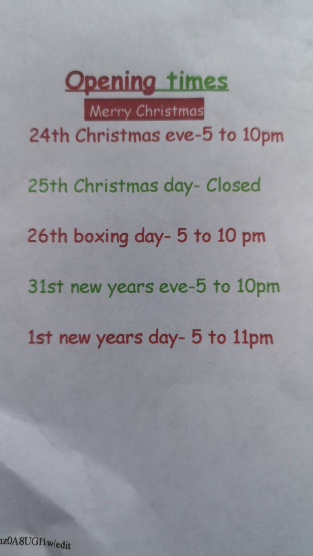 Menu at Jen Chang fast food, Merthyr Tydfil