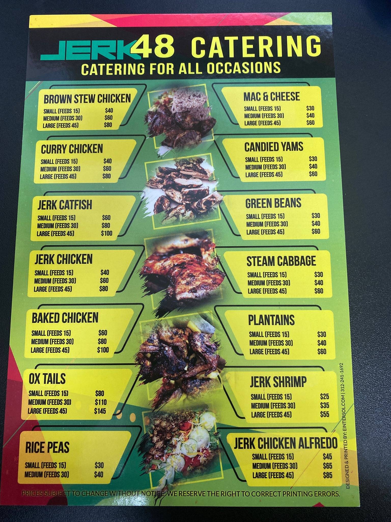 Menu at Jerk 48 restaurant, Chicago, 548 E 67th St