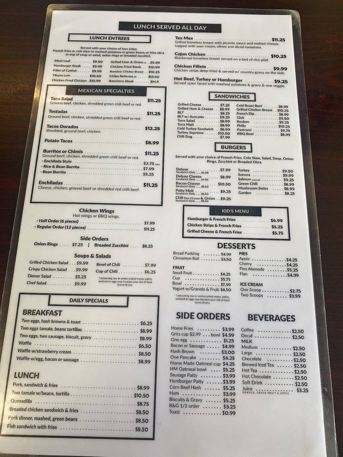 Menu at Jerry Bob's Restaurant, Tucson, E Valencia Rd