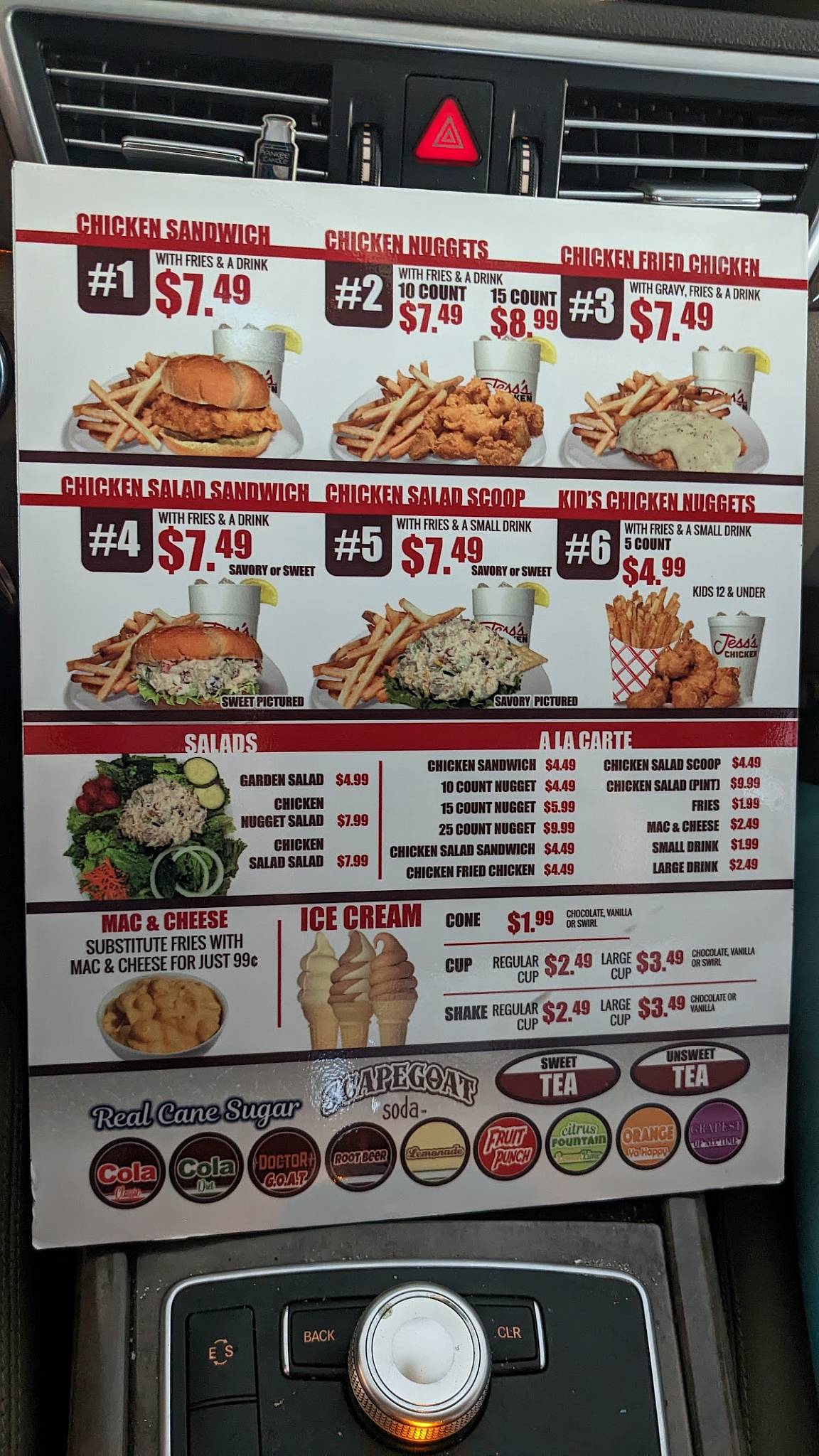 Menu at Jess's Chicken restaurant, Little Rock, N Rodney Parham Rd