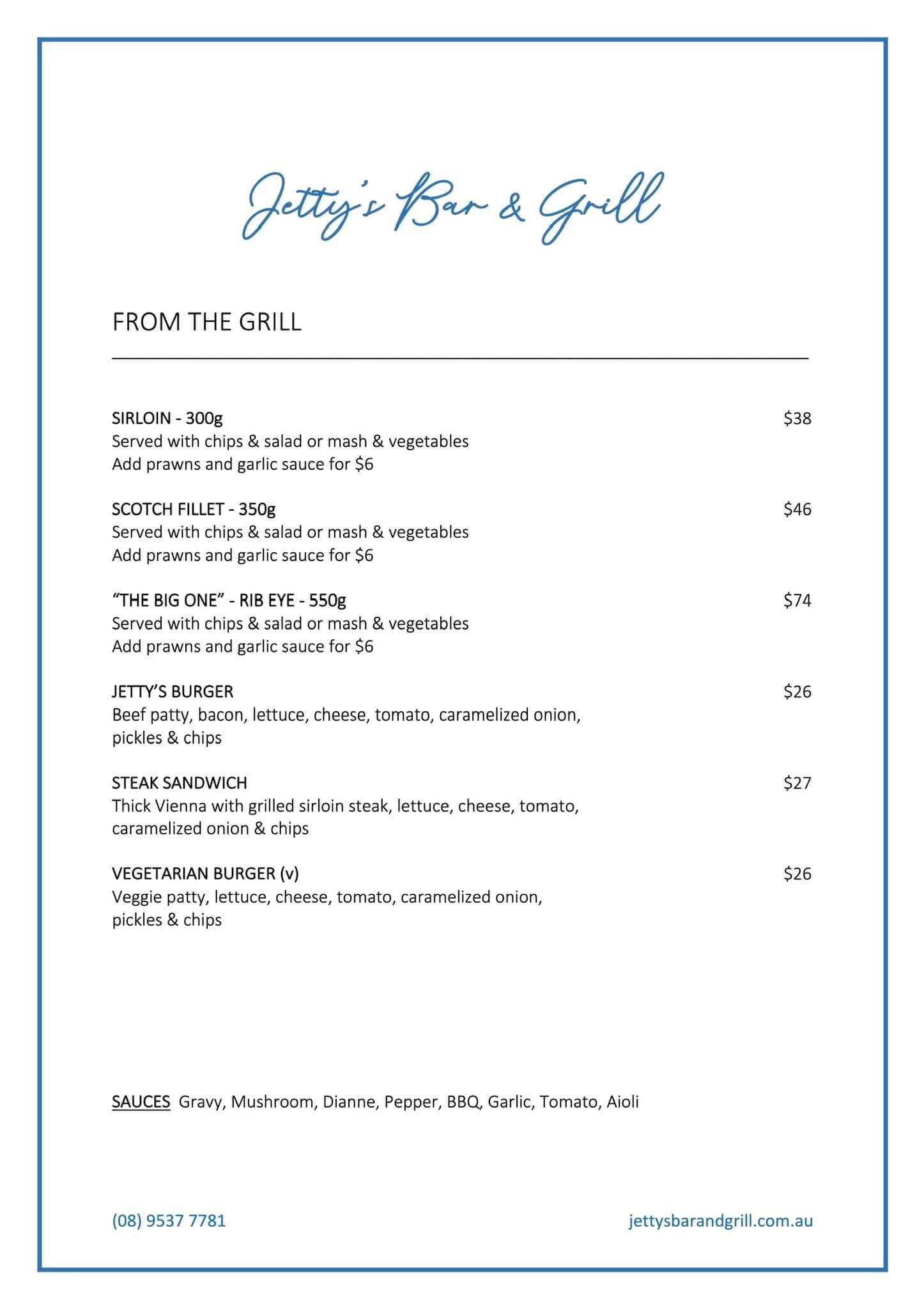 Menu at Jetty's Bar And Grill, South Yunderup